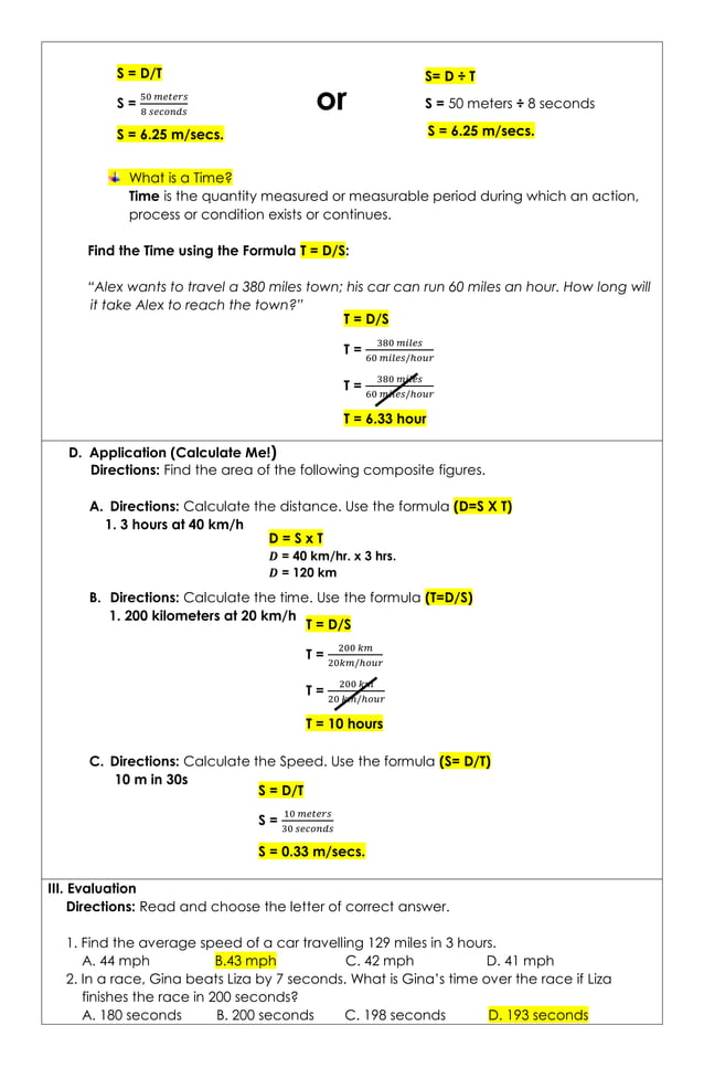 4A's SAMPLE LESSON PLAN- SPEED, TIME, & DISTANCE