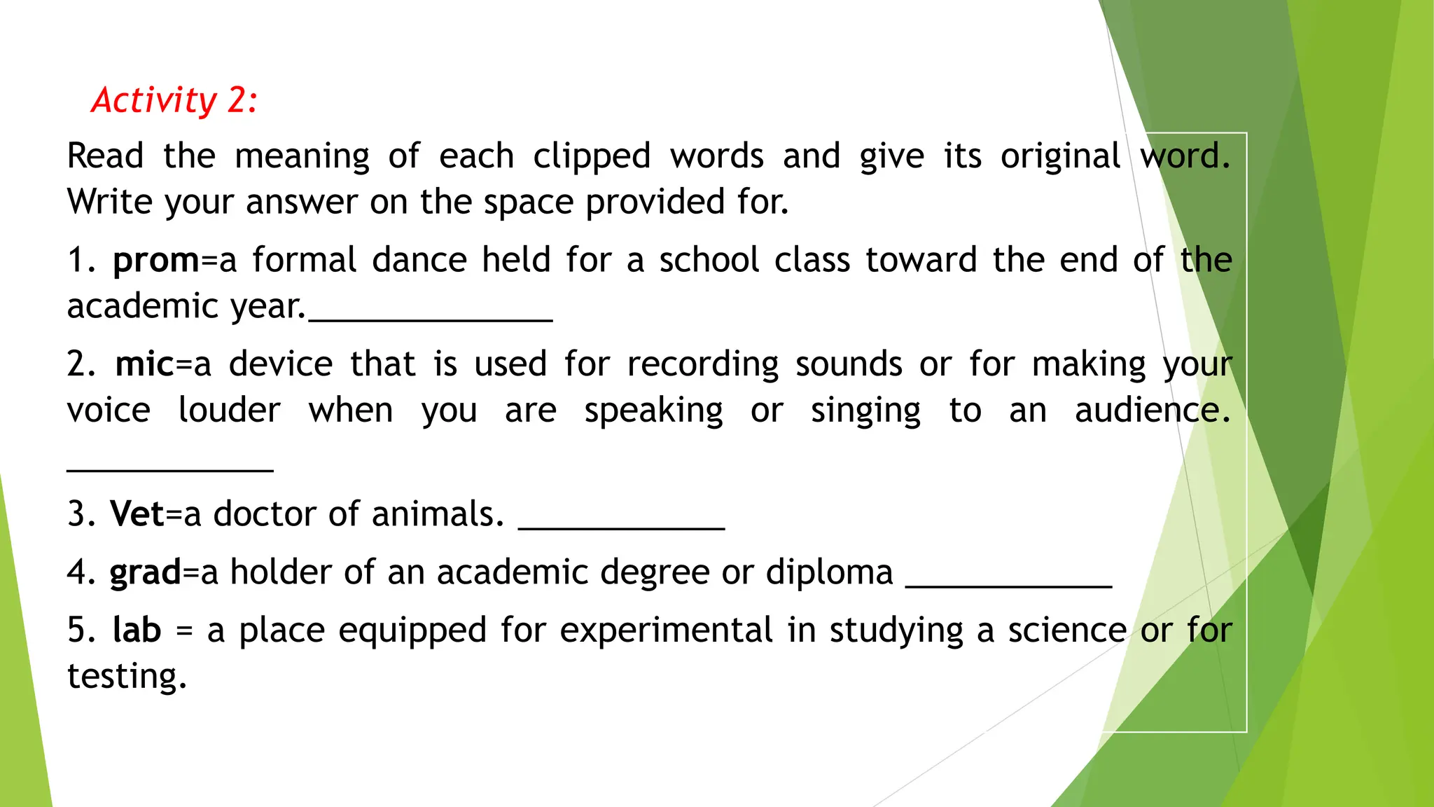 Powerpoint Presentation for clipped words | PPTX