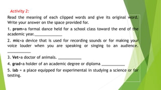 Powerpoint Presentation for clipped words | PPTX