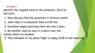 Powerpoint Presentation for clipped words | PPTX