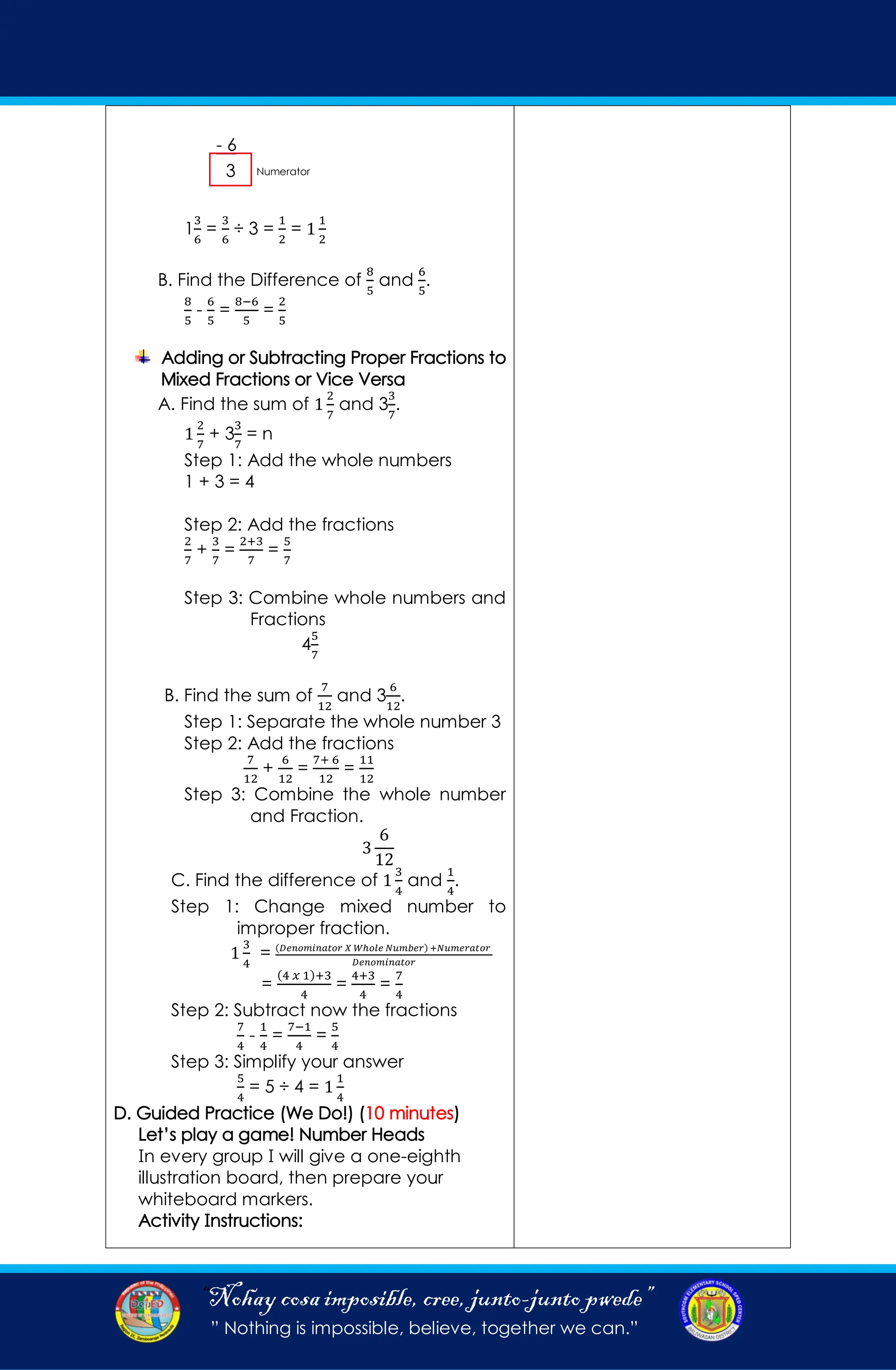 COT LESSON PLAN ADDING AND SUBTRACTING SIMILAR FRACTIONS - EXPLICIT | PDF
