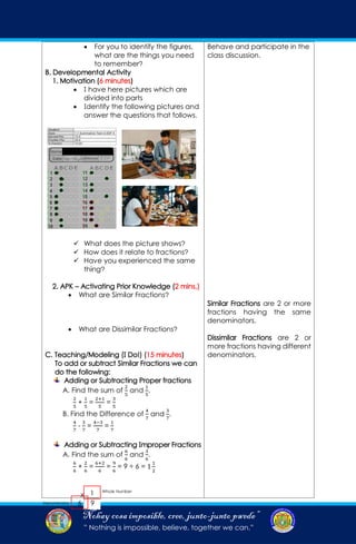 COT LESSON PLAN ADDING AND SUBTRACTING SIMILAR FRACTIONS - EXPLICIT | PDF