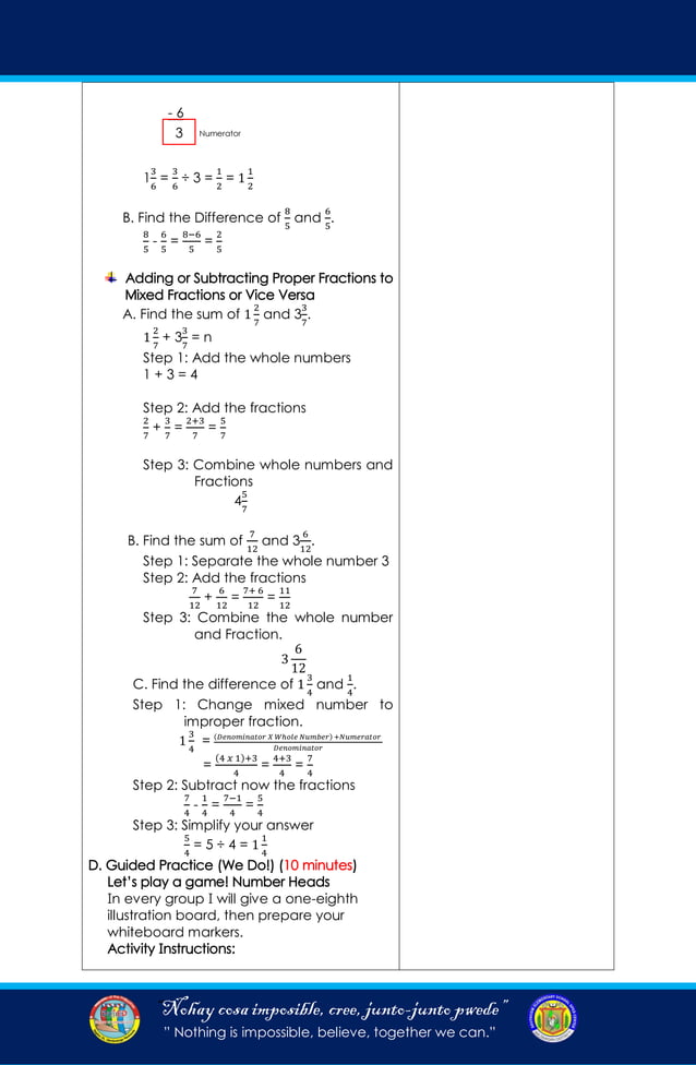 COT LESSON PLAN ADDING AND SUBTRACTING SIMILAR FRACTIONS - EXPLICIT | PDF | Homework and Study ...