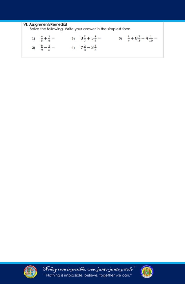 COT LESSON PLAN ADDING AND SUBTRACTING SIMILAR FRACTIONS - EXPLICIT | PDF | Homework and Study ...