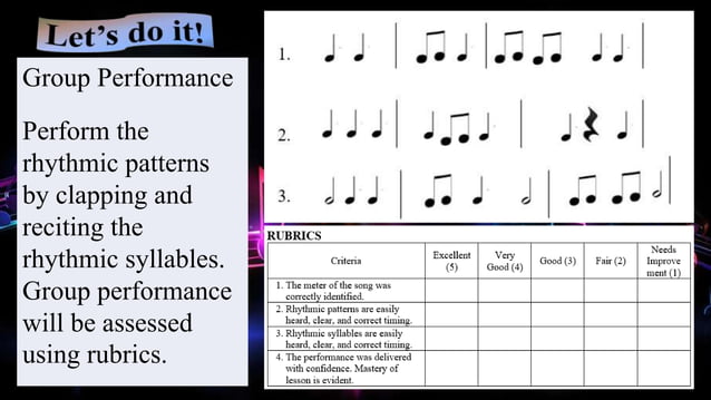 COT Music 6- Quarter 1-Rhythmic Pattern.ppt | Music | Entertainment