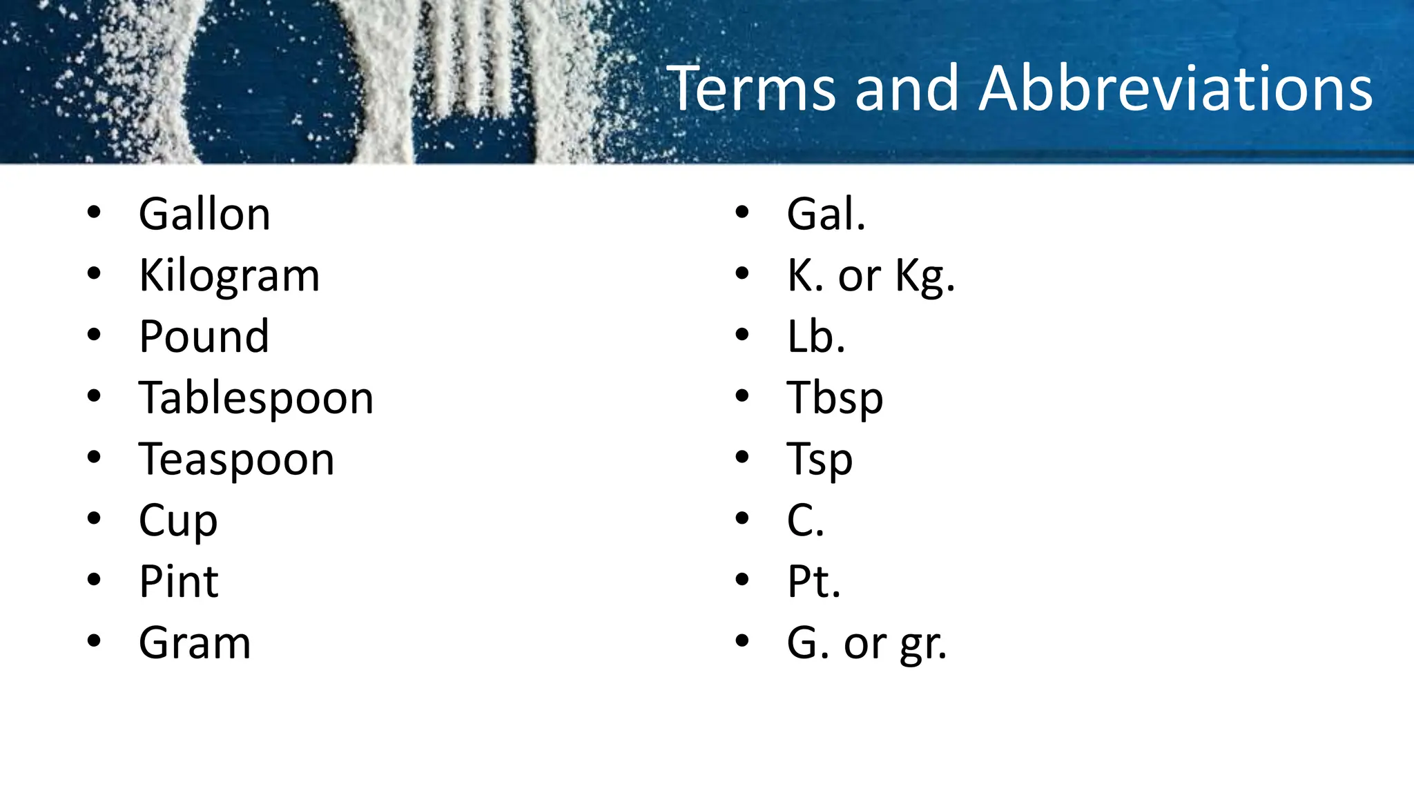 COT 1 bread and pastry - measuring dry and liquid ingredients ...