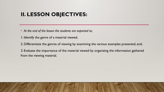 COT 1 GENRES OF VIEWING.English Grade 7 Lessonpptx | PPTX