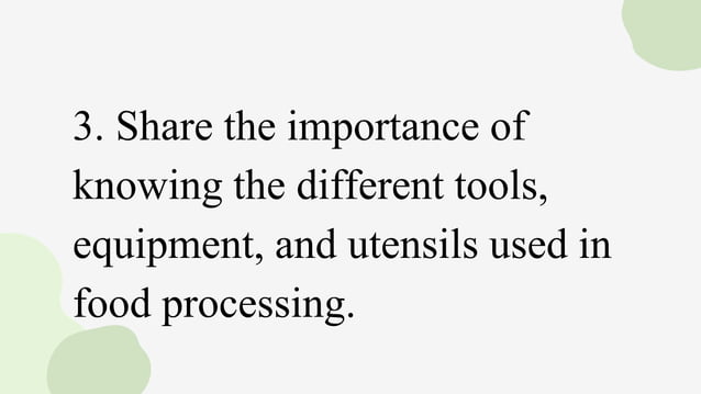 FOOD PROCESSING TOOLS, UTENSILS, & EQUIPMENT | PPTX | Cooking | Food ...