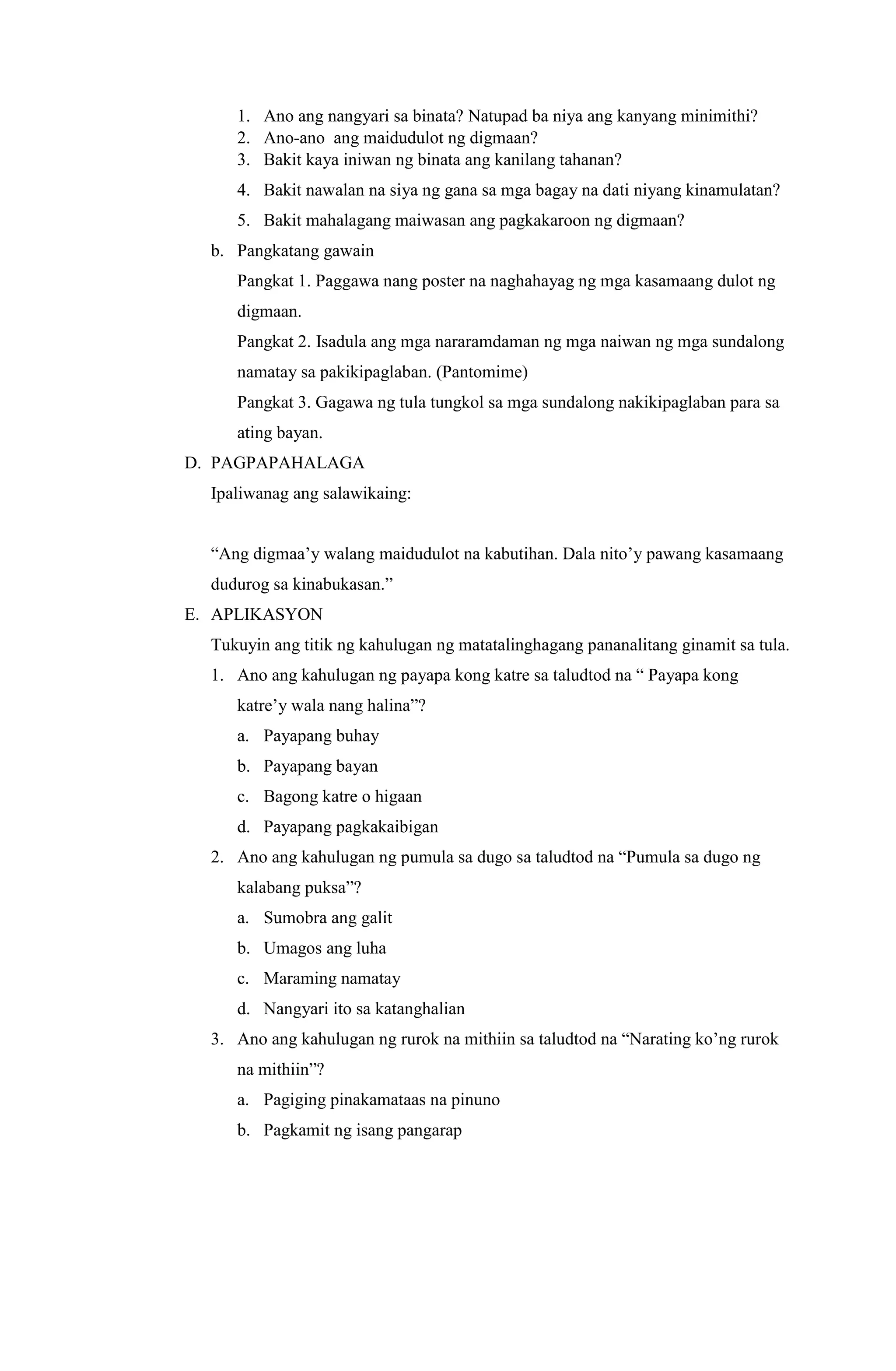 COT 2-Filipino 10 F10PT-IIc-d-70 TULA –Ang Aking Aba At Hamak Na Tahanan | PDF