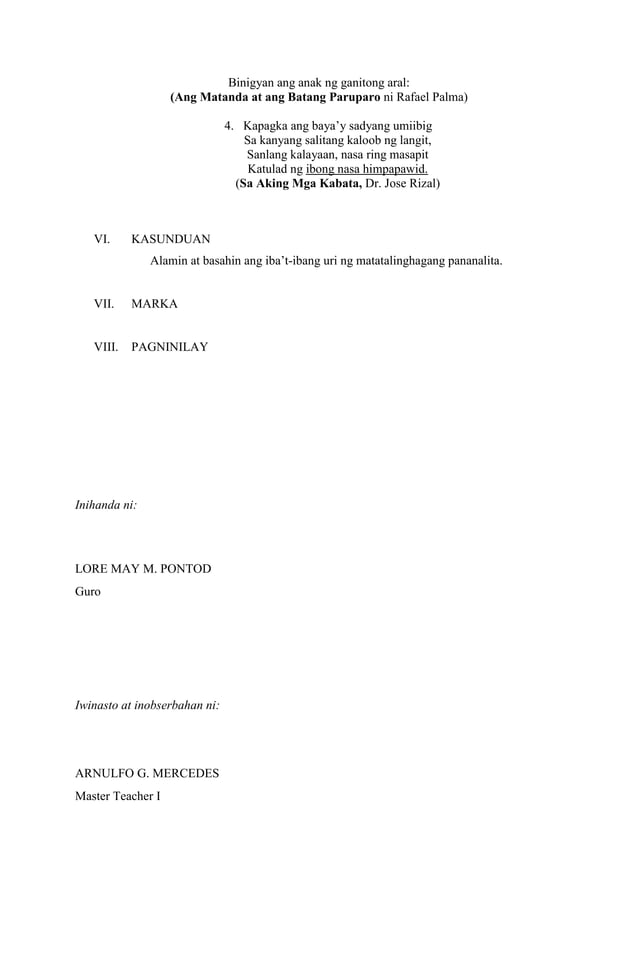 COT 2-Filipino 10 F10PT-IIc-d-70 TULA –Ang Aking Aba At Hamak Na Tahanan | PDF