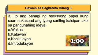 Pagsulat ng Reaksyong Papel at Aktibidad sa Filipino: Isang ...