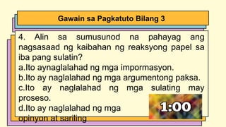 Pagsulat ng Reaksyong Papel at Aktibidad sa Filipino: Isang ...