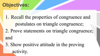 Proving Statements on Triangle Congruence | PPT