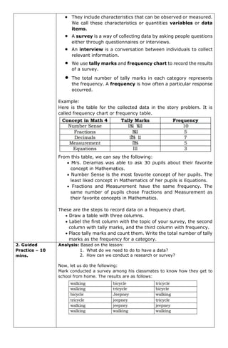 COT 4 Learning Plan: Collecting and Organizing Data using Tables-Grade ...