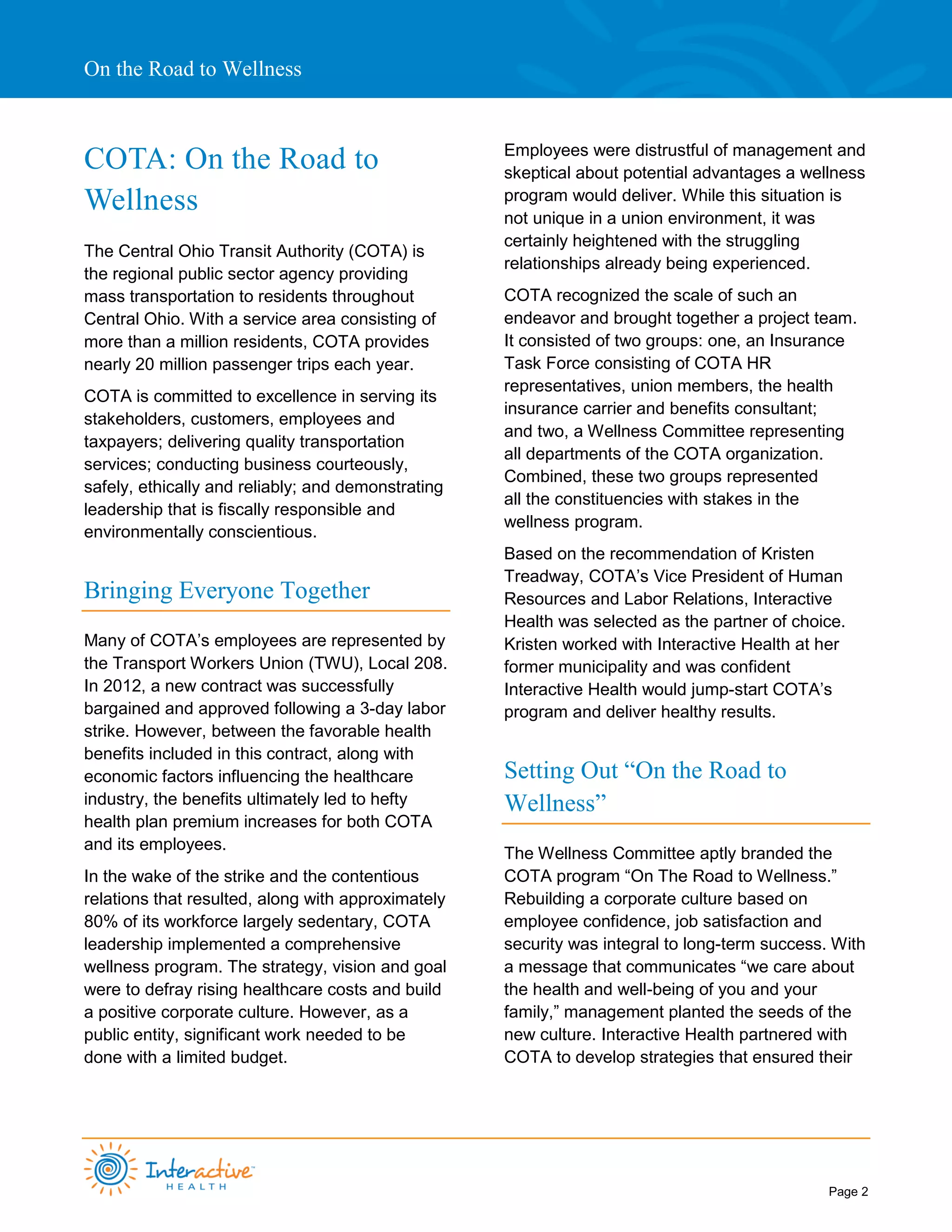 COTA: On the Road to Wellness | PDF