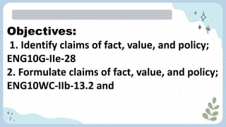 Types of Claims: Facts, Value, and Policy | PPTX