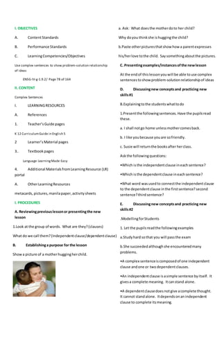 Cot dlp english 5_complex sentence by sir rei marasigan | PDF