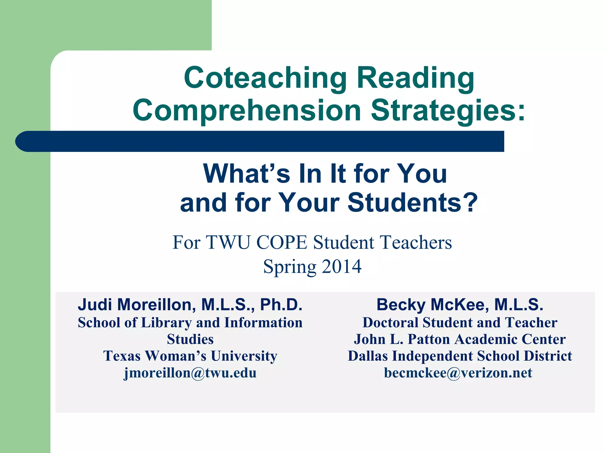 Classroom Teachers and School Librarians Coteaching Reading ...