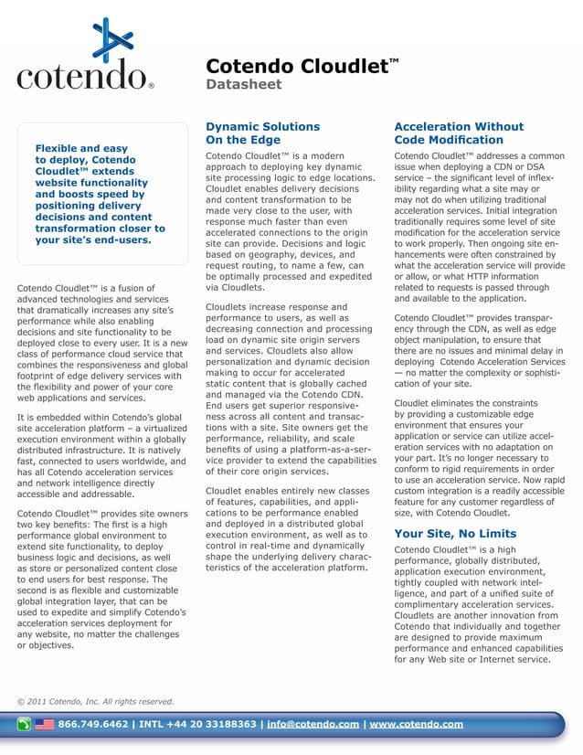 Cotendo Cloudlet Datasheet | PDF