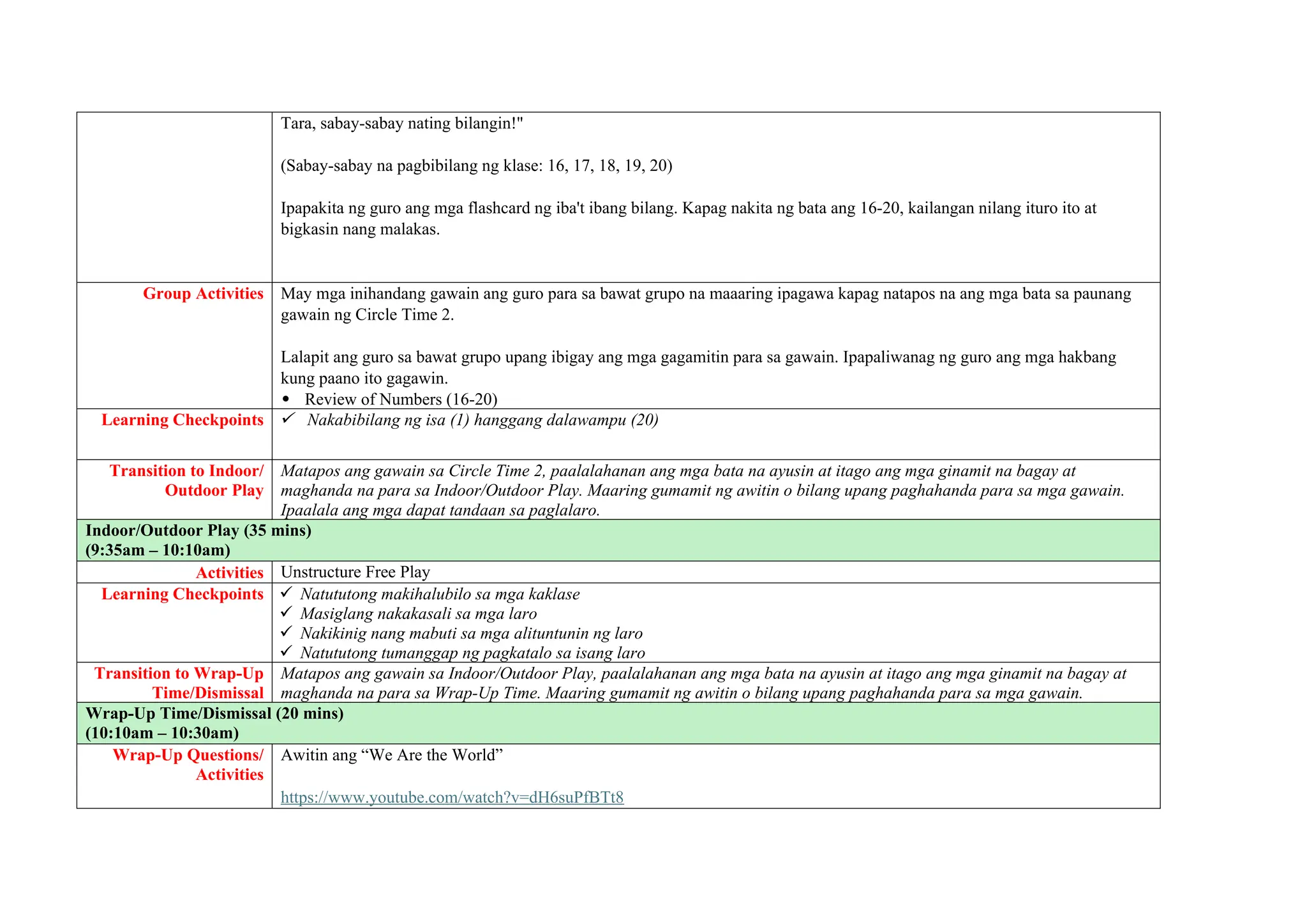 COT Lesson Plan Kindergarten Fourth Quarter | DOCX