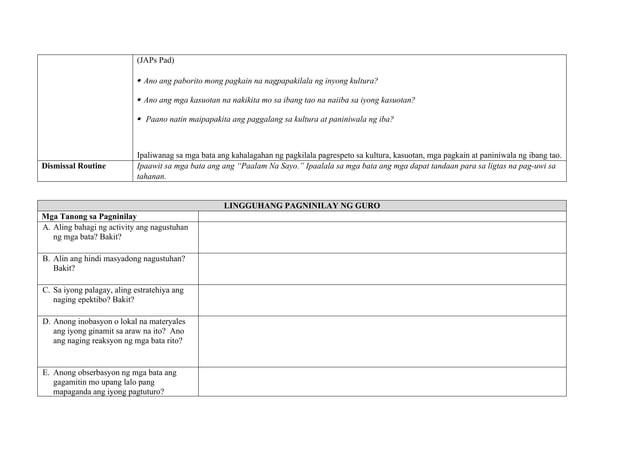 COT Lesson Plan Kindergarten Fourth Quarter | DOCX