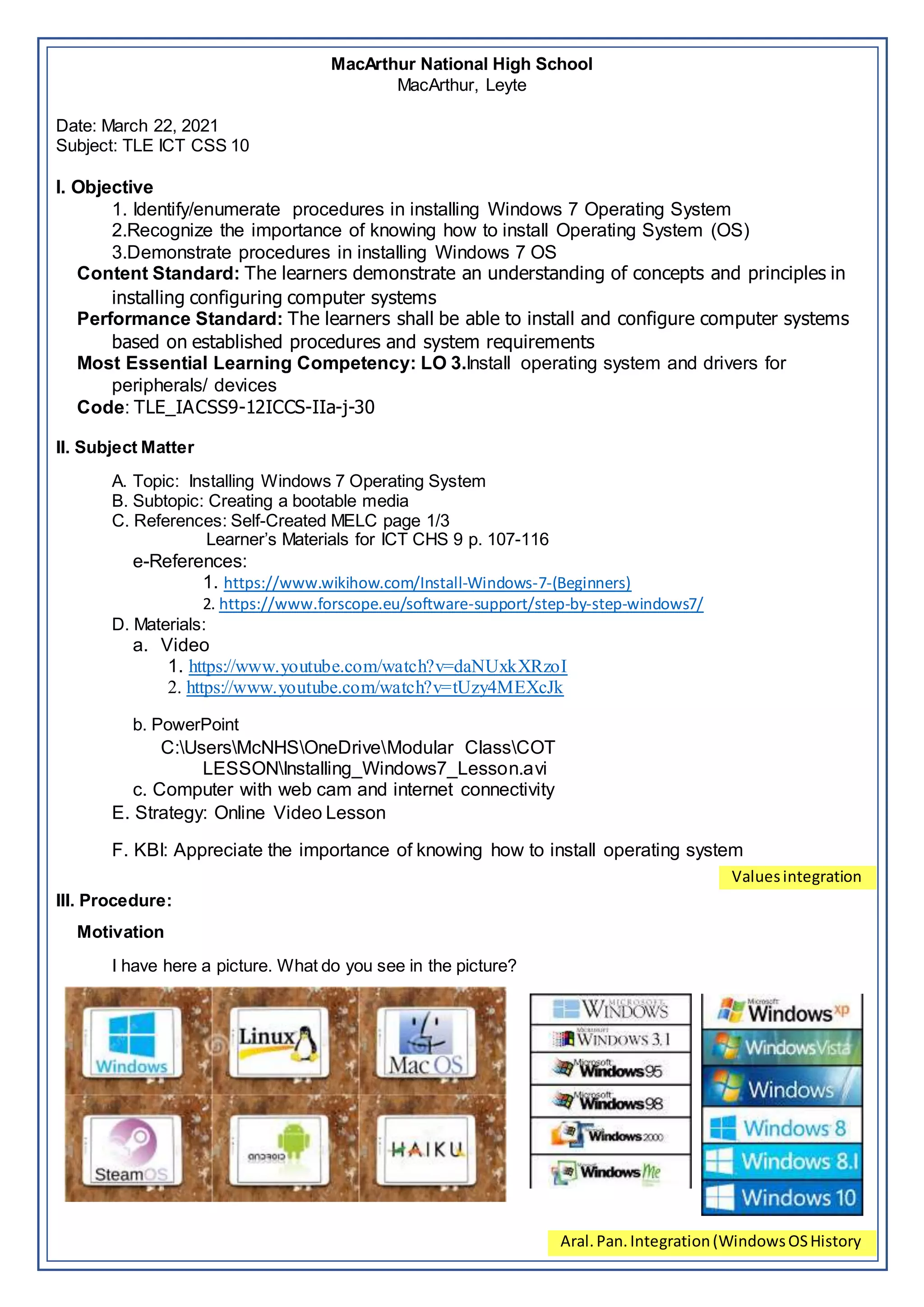 TLE ICT CSS 10 Cot lesson plan1 | DOCX