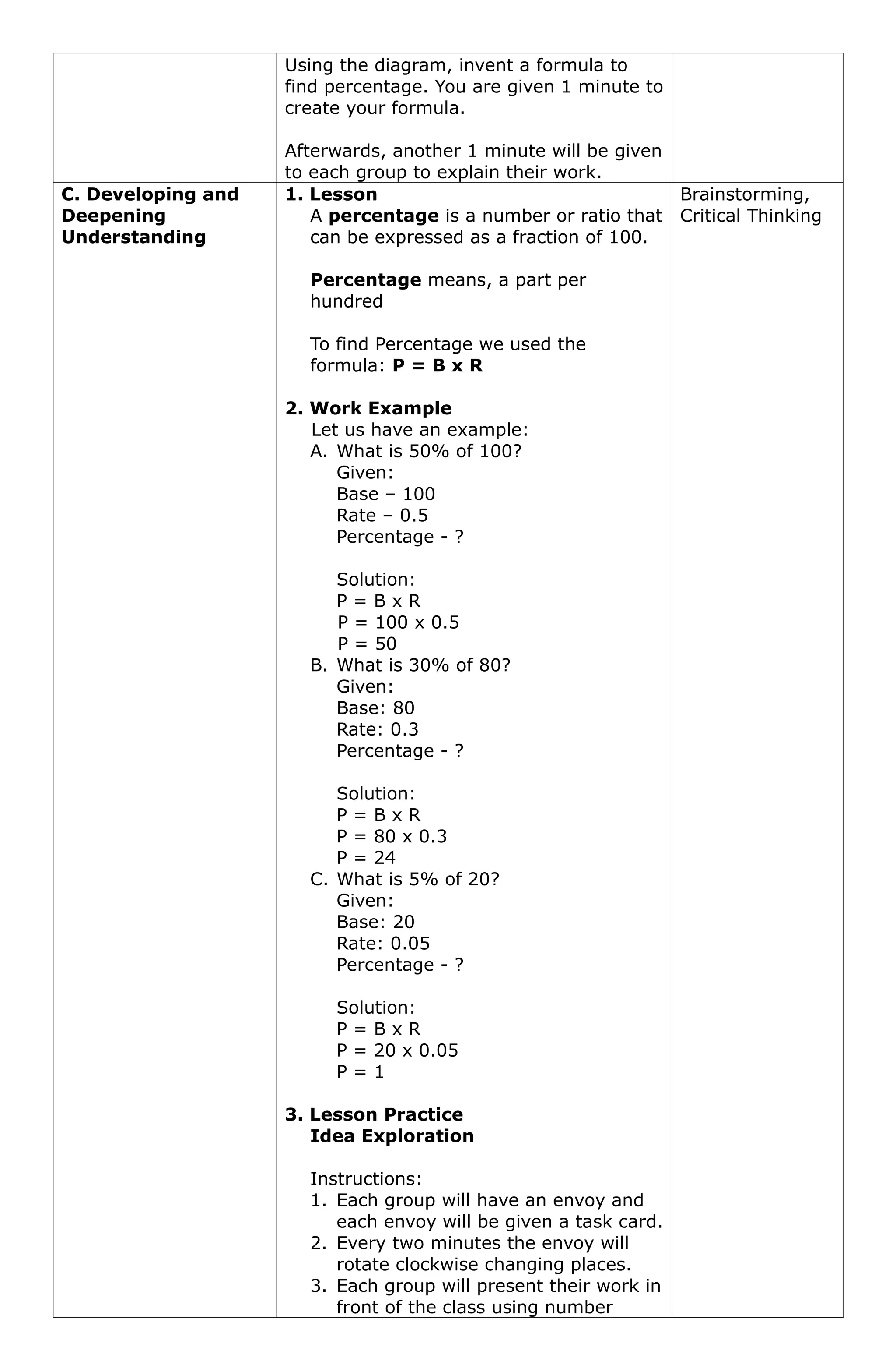 Lesson Plan in Finding Percentage - Grade 5 | DOCX