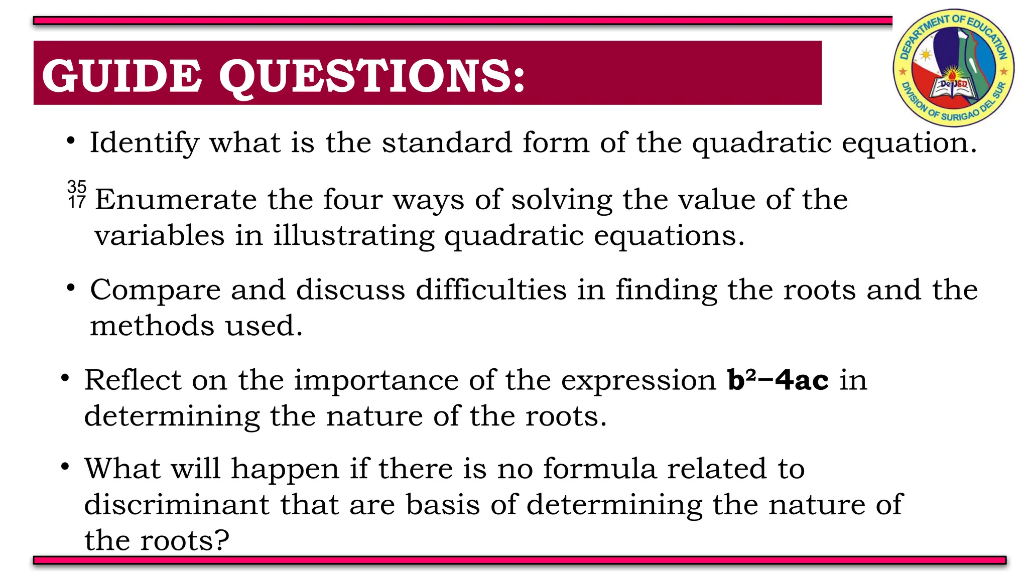THE NATURE OF ROOTS OF THE QUADRATIC EQUATION | PPTX