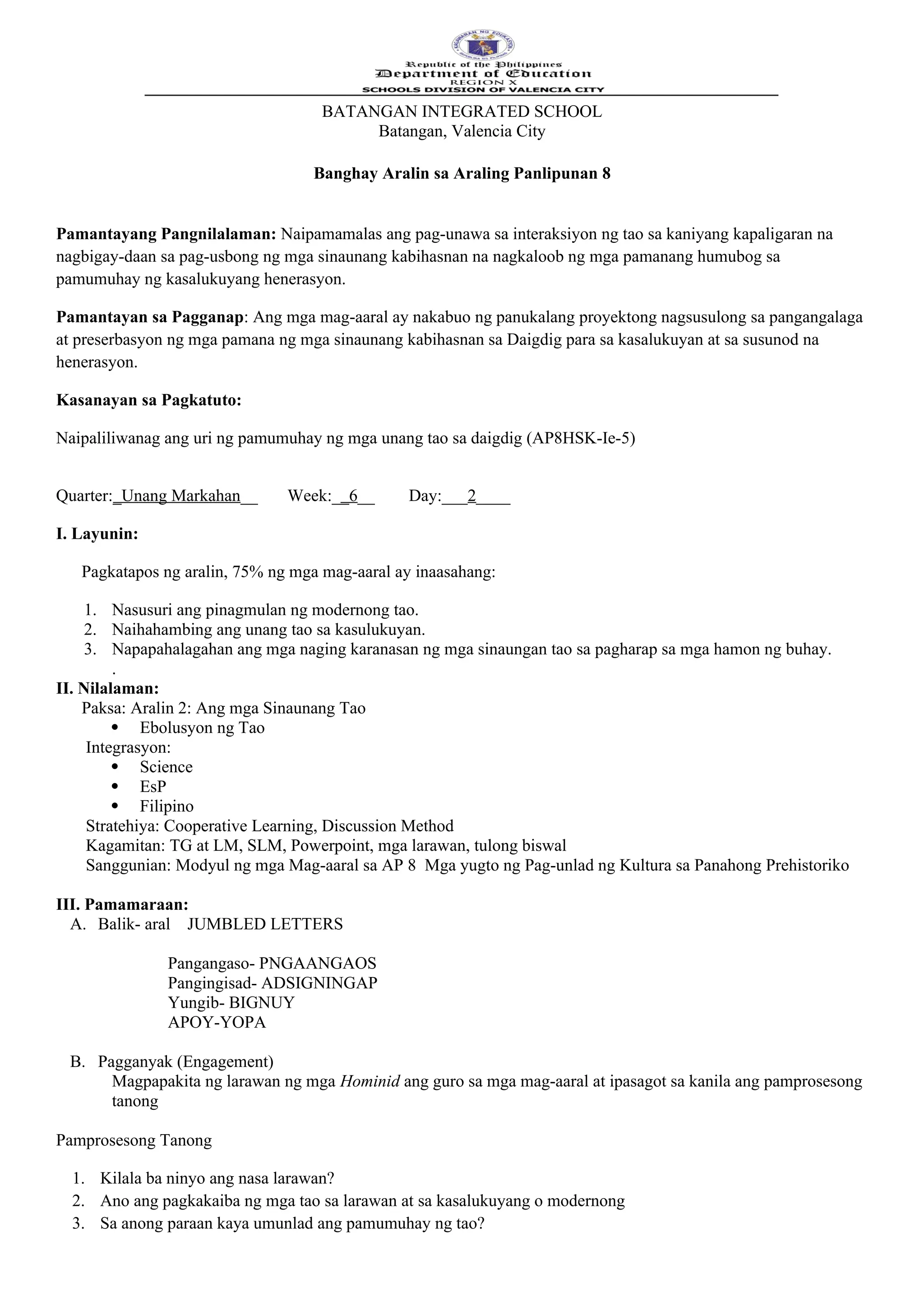 Class room Observation DLP Mga Sinaunang tao AP 8.docx