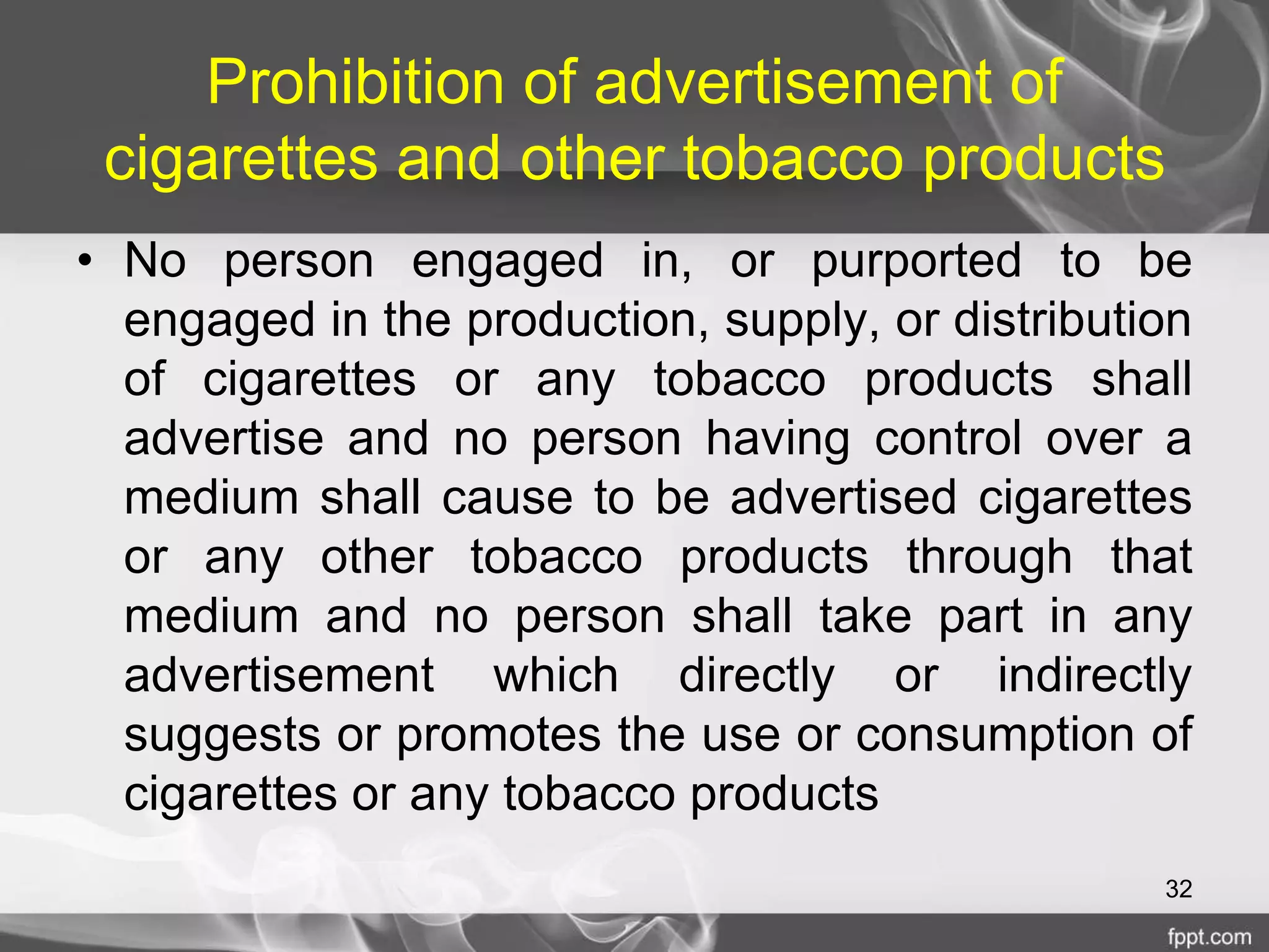 CIGARETTE AND OTHER TOBACCO PRODUCTS ACT, (COTPA) | PPTX | Illegal ...