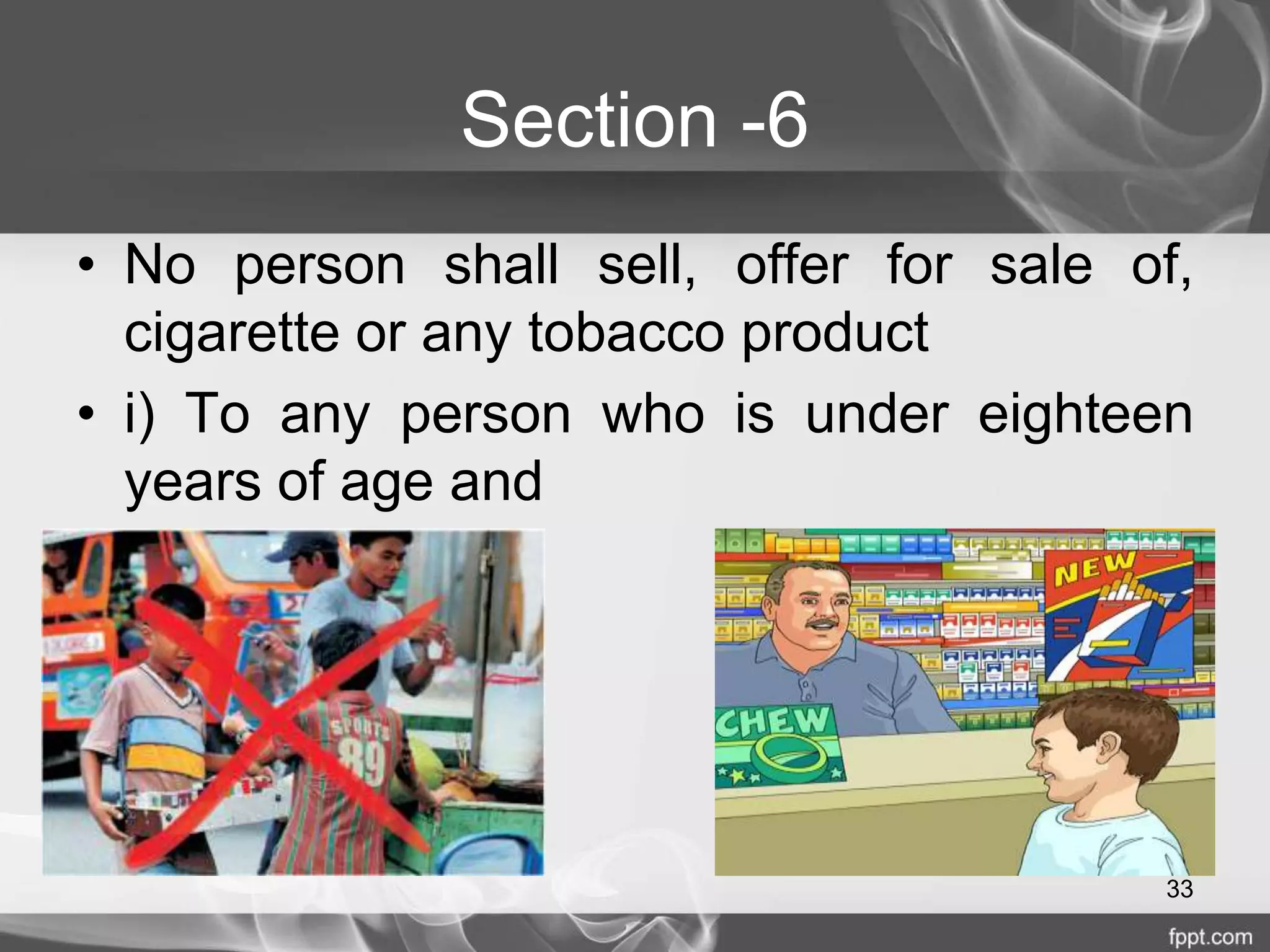 CIGARETTE AND OTHER TOBACCO PRODUCTS ACT, (COTPA) | PPTX | Illegal ...