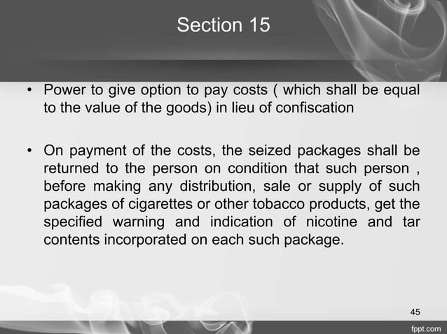 CIGARETTE AND OTHER TOBACCO PRODUCTS ACT, (COTPA) | PPTX | Illegal ...