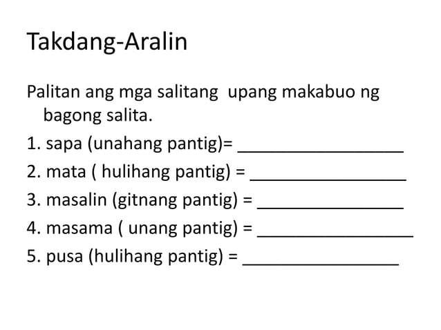 Cot slide pagpapalit at pagdadaragdag ng mga tunog ubang makabuo ng bagong salita sa filipino 3 ...