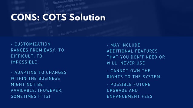 Cots vs Custom Software Development | PPT
