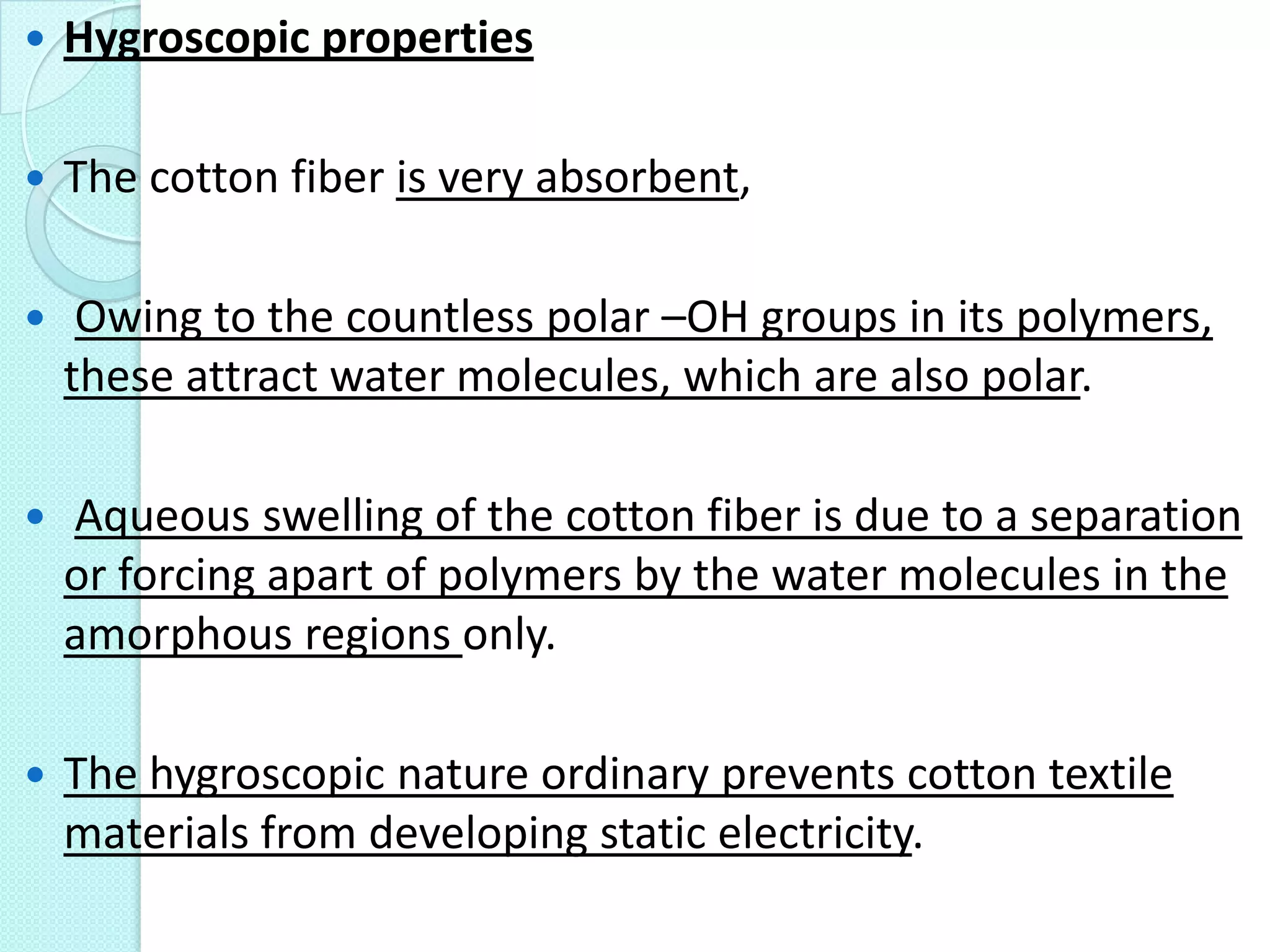 Cotton fiber manufacturing, physical and chemical properties | PPTX
