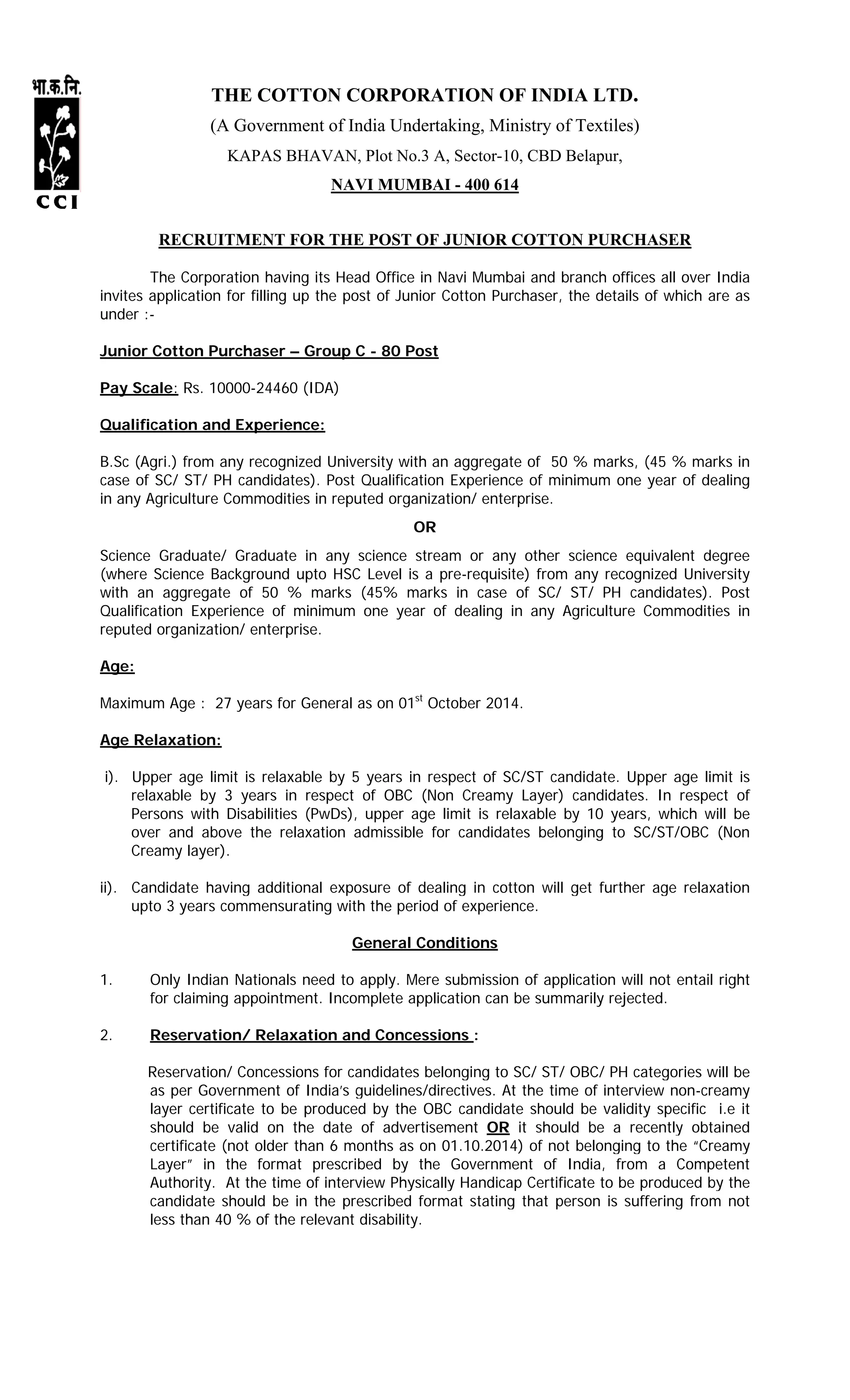 Cotton corporation-of-India-Recruitment 2014 | PDF