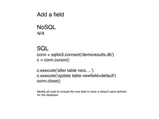 Comparison with storing data using NoSQL(CouchDB) and a relational database. | PPT