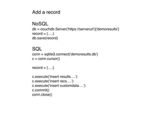Comparison with storing data using NoSQL(CouchDB) and a relational database. | PPT