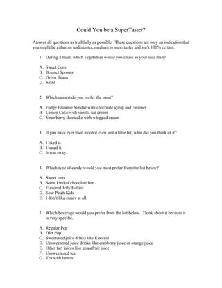 Could You Be A Super Taster | DOC