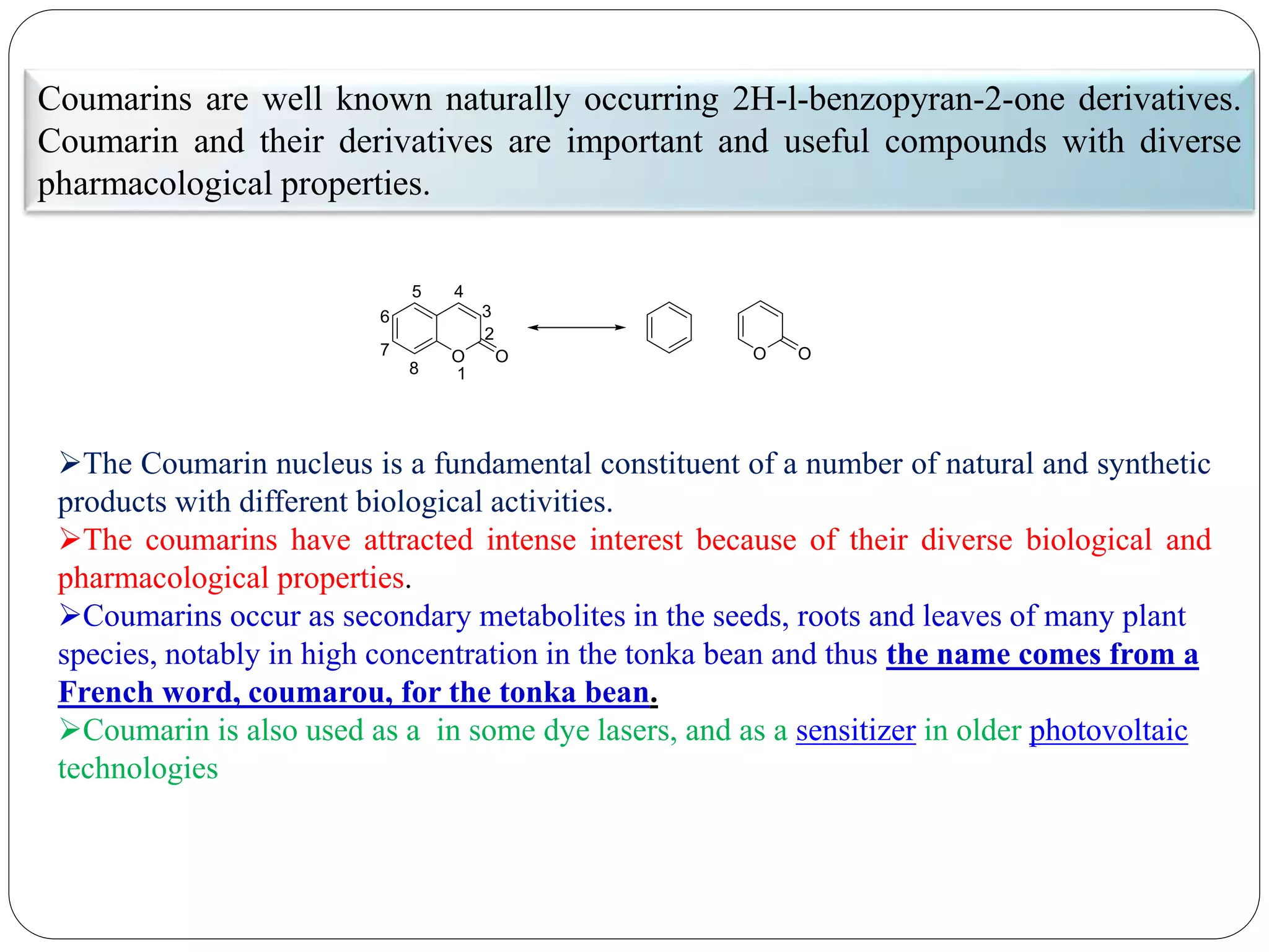 Coumarin ; Synthesis and Medicinal properties | PPT