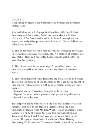 COUN 510Counseling Project Case Summary and Presenting Problems.docx