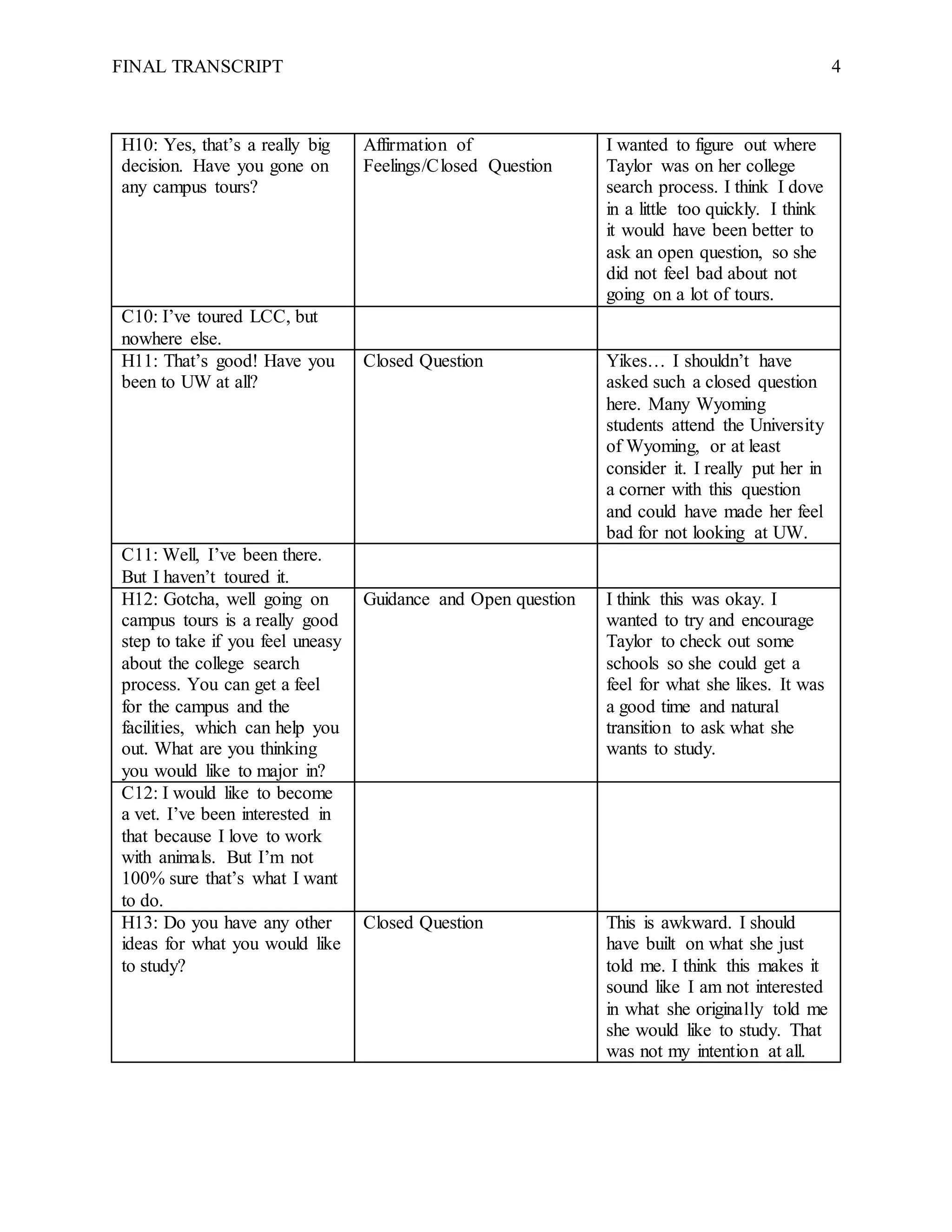 Coun 531 transcript assignment | PDF