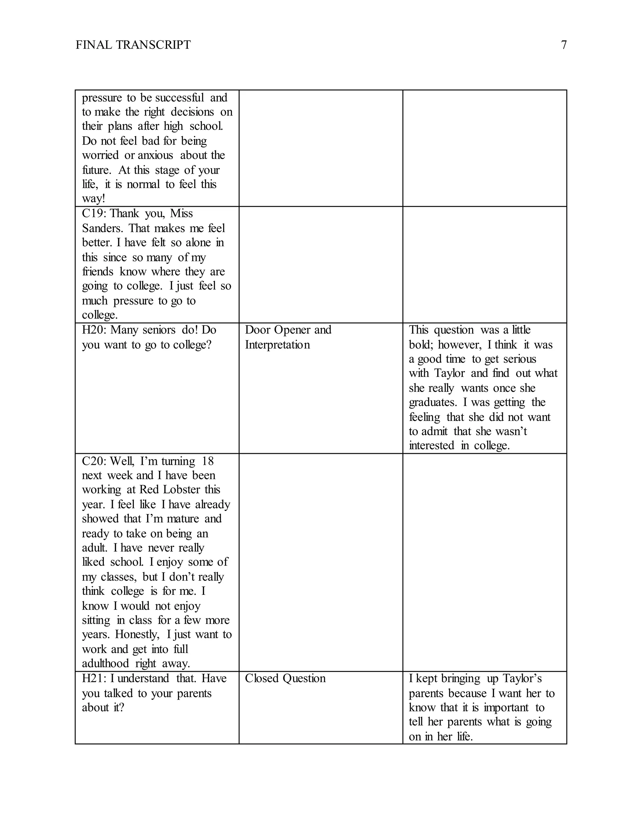 Coun 531 transcript assignment | PDF