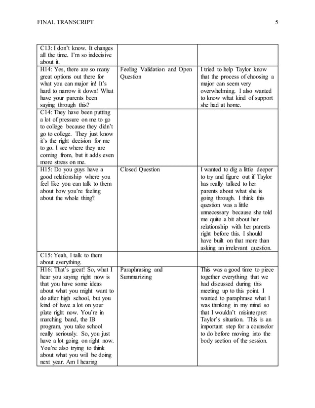 Coun 531 transcript assignment | PDF
