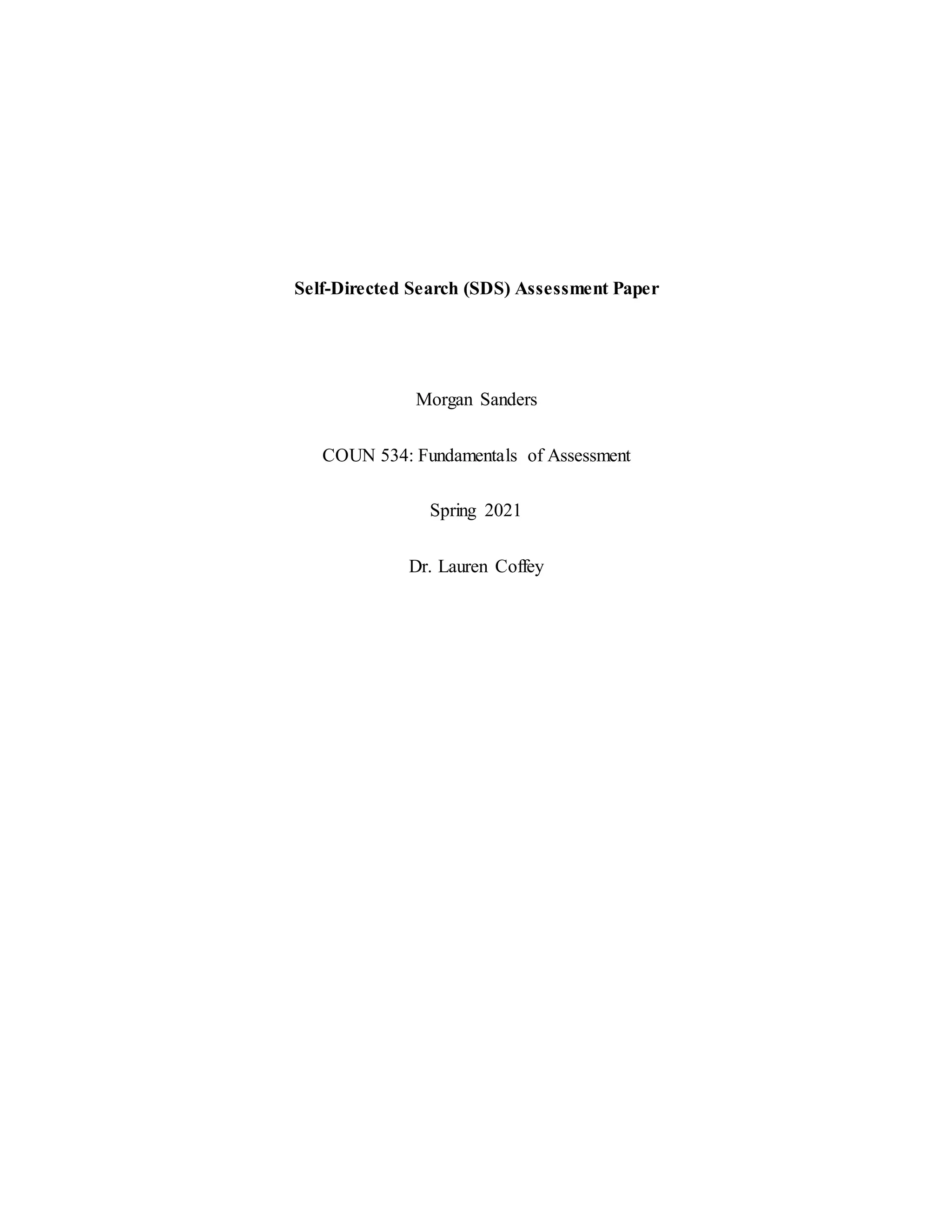Coun 534 morgan sanders sds assessment paper | DOCX