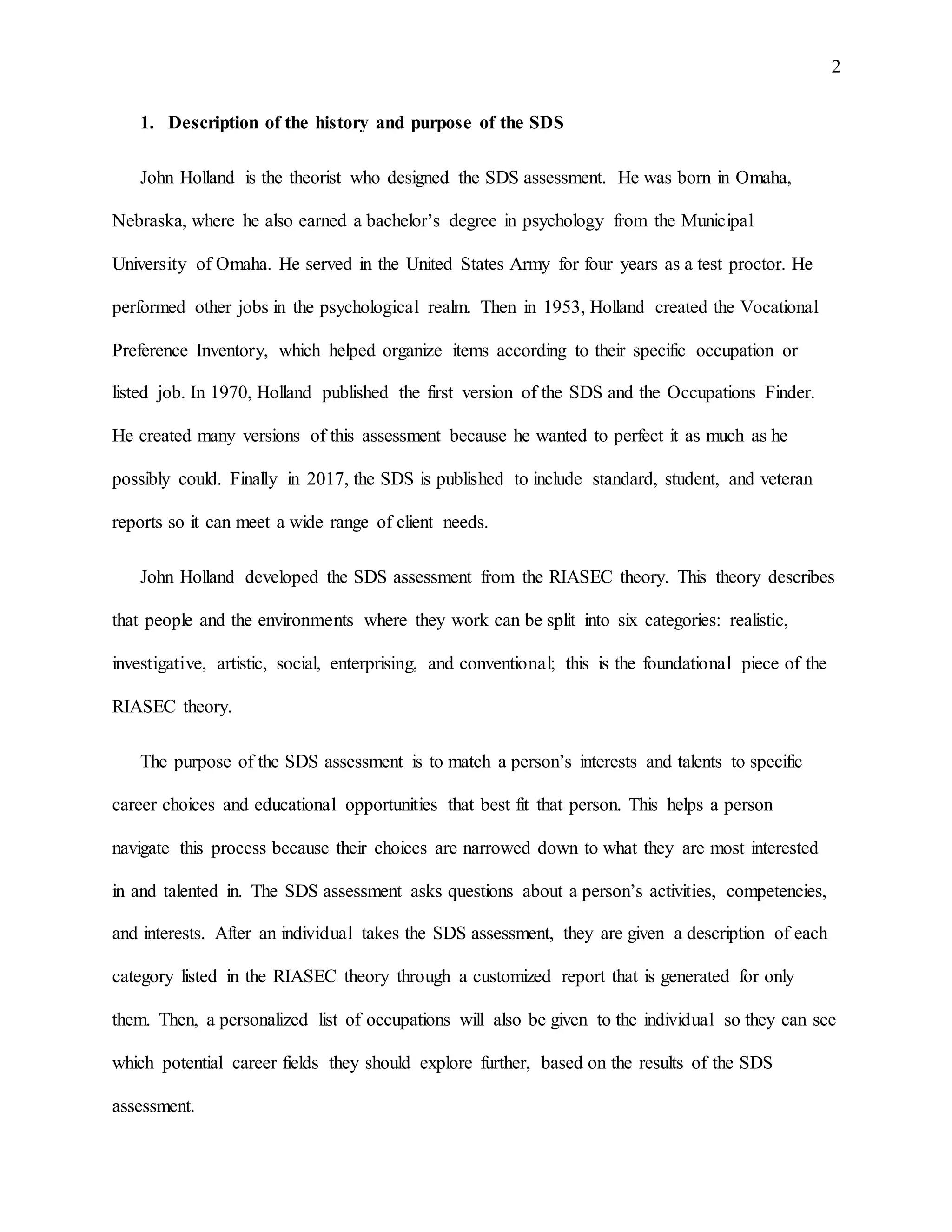 Coun 534 morgan sanders sds assessment paper | DOCX