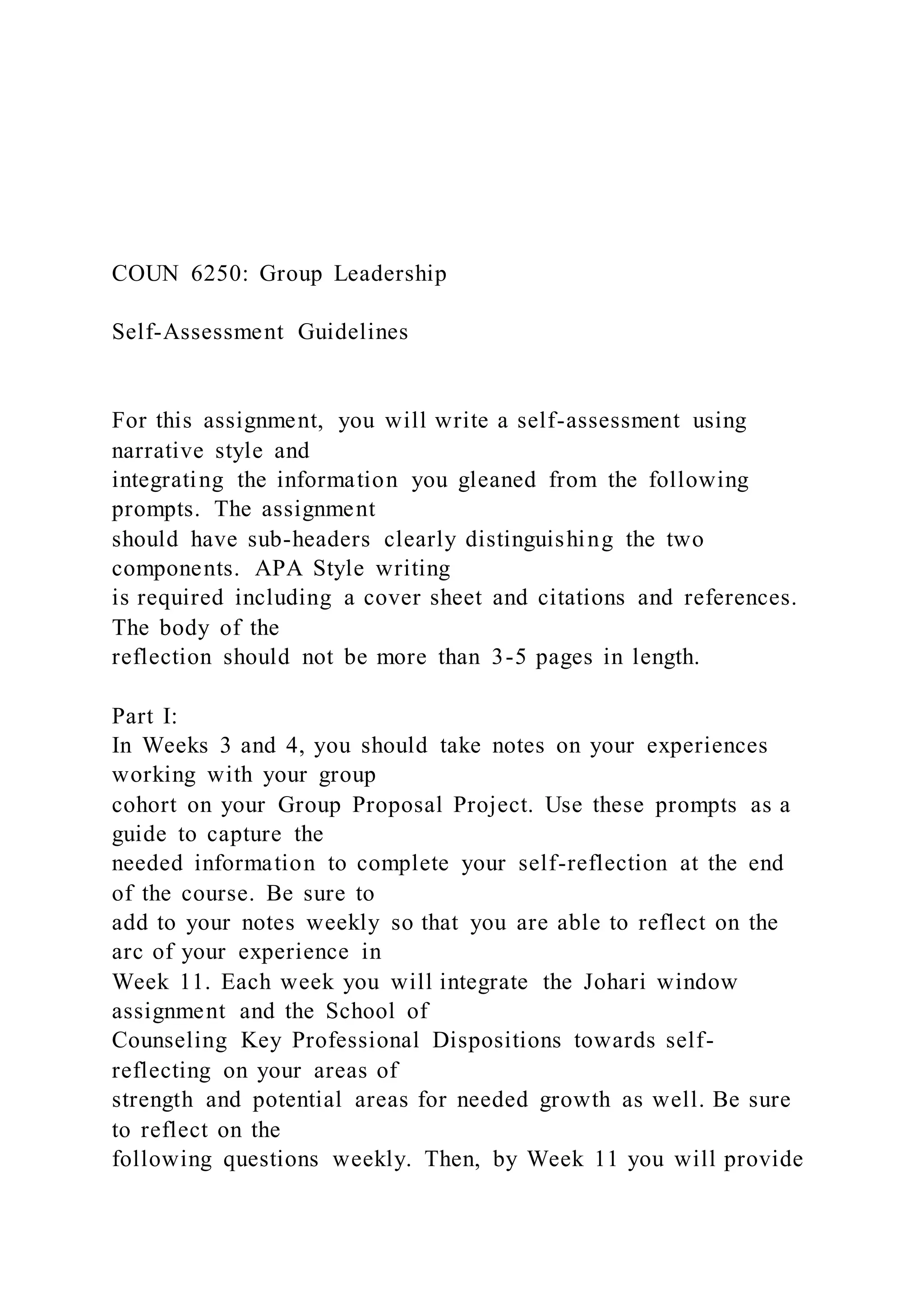 Coun 6250 group leadership self assessment guidelines | PDF