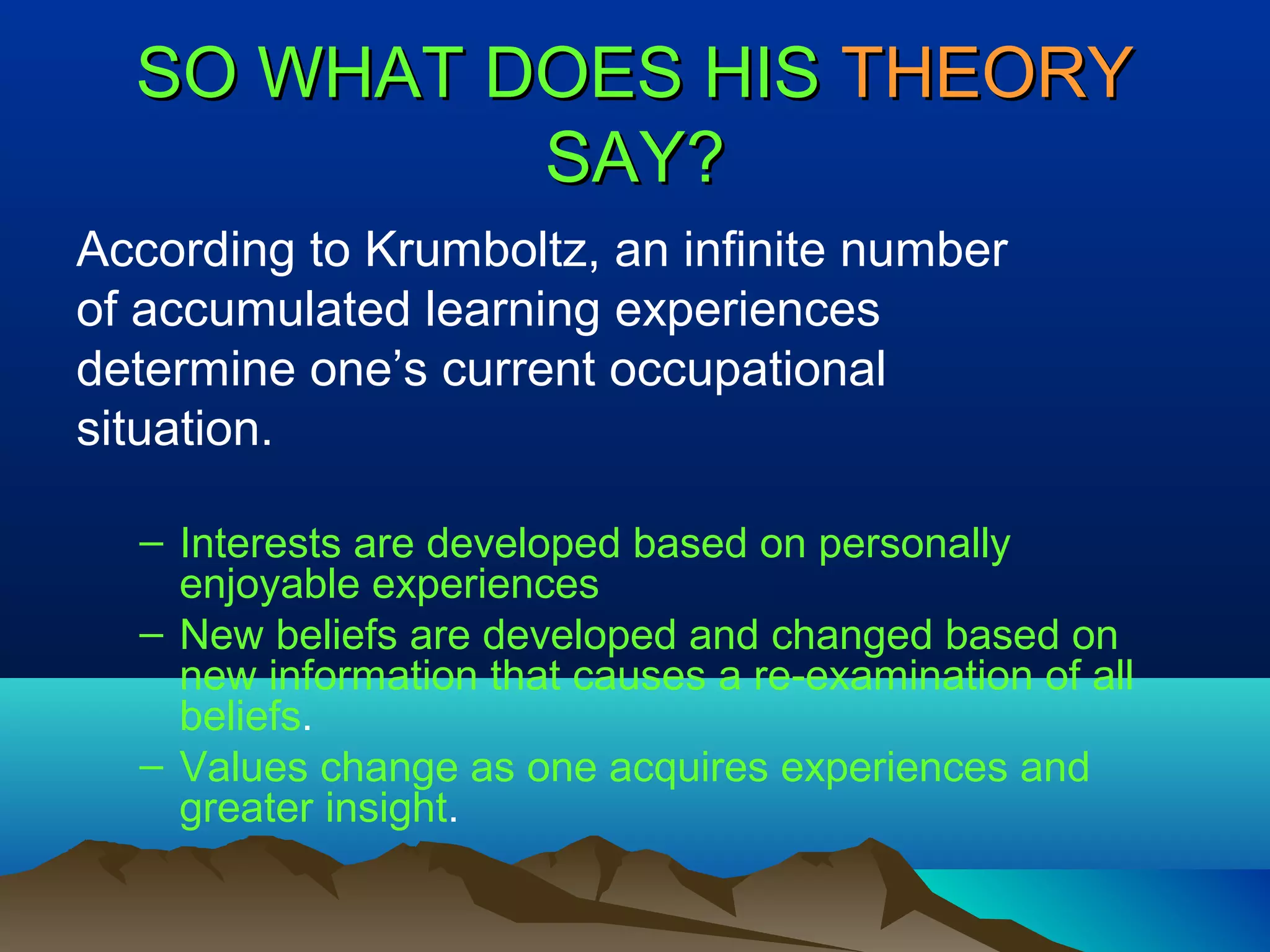 Coun 915 krumsboltz' learning theory of career counseling final | PPT