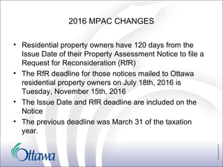 City of Ottawa technical briefing on MPAC property assessment notices | PPT