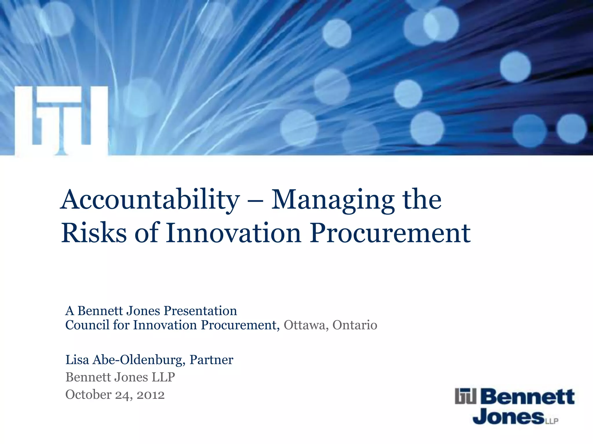 Accountability – Managing the Risks of Innovation Procurement | PPT